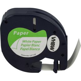 vhbw - Schriftband-Kassette Papier kompatibel mit Dymo LetraTag LT-100H, LT-100T, Plus LT-100H, 2000 Etiketten-Drucker 12mm Schwarz auf Weiß, Papier