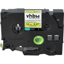 vhbw - 1x Schriftband-Kassette kompatibel mit Brother pt 1000, 1000BM, 1000BTS, 1000-Serie, 1005BTS Etiketten-Drucker 12mm Schwarz auf Neon-Gelb