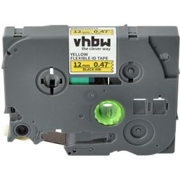 vhbw - 1x Schriftband-Kassette kompatibel mit Brother pt D200DA, D200DR, D200G, D200KT, D200MA Etiketten-Drucker 12mm Schwarz auf Gelb, Flexibel