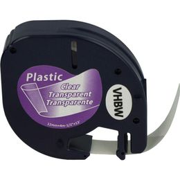 vhbw - Schriftband-Kassette Plastik kompatibel mit Dymo LetraTag LT-100H, 2000, LT-100T, Etiketten-Drucker 12mm Schwarz auf Transparent, Kunststoff