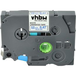Schriftband-Kassette kompatibel mit Brother pt 1280CB, 1280SR, 1280VP, 1280VPS, 1280DT, 1280SP, 1280TG Etiketten-Drucker 12mm Blau auf Weiß - vhbw