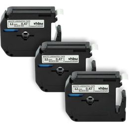 3x Schriftband-Kassette kompatibel mit Brother P-Touch 80SCCP, BB4, M95, 90, 70SR, H100, 80, H110, 85 Etiketten-Drucker 12mm Schwarz auf Weiß - vhbw