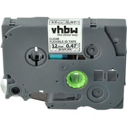 vhbw 1x Schriftband-Kassette kompatibel mit Brother pt 2480, 2470, 2460, 2500, 2500C, 2500PC Etiketten-Drucker 12mm Schwarz auf Transparent, Flexibel