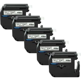 5x Schriftband-Kassette kompatibel mit Brother P-Touch 80SCCP, BB4, M95, 90, 70SR, H100, 80, H110, 85 Etiketten-Drucker 12mm Schwarz auf Weiß - vhbw