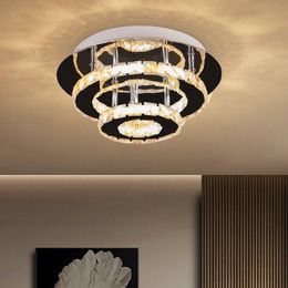 Wottes - Moderne led Deckenleuchte Kristall Metall Acryl Deckenlampe Schwarz Rund Pendelleuchte für Wohnzimmer Küche Esszimmer