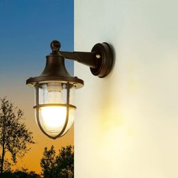 Licht-Erlebnisse Wandlampe außen IP64 E27 Rostbraun antik Glas Echt-Messing Maritim Außenleuchte Haus - Rostbraun Antik