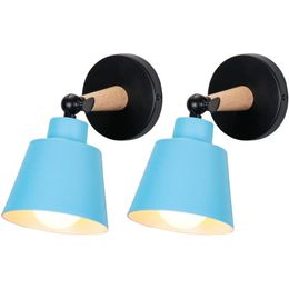 2er Wandleuchte Holz, Moderne Wandlampe Innen mit Metall Lampenschirm, Wandstrahler Art Licht Decor für Wohnzimmer Schlafzimmer (Blau)