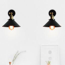 2 Stück Wandleuchte im Vintage-Stil, Industri 240° Verstellbare Wandlampe, Wandstrahler Licht mit Ø26cm Lampenschirm für Wohnzimmer Schlafzimmer