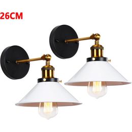 2er Wandleuchte, Vintage Industrielle Wandlampe aus Metall mit Ø26cm Lampenschirm für Schlafzimmer Wohnzimmer Esszimmer (Weiß)