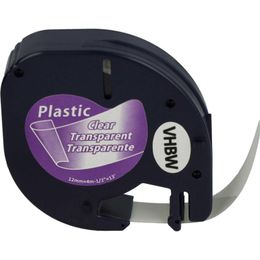 vhbw - Schriftband-Kassette Plastik kompatibel mit Dymo LetraTag xm, QX50, Plus LT-100H, xr Etiketten-Drucker 12mm Schwarz auf Transparent, Kunststoff