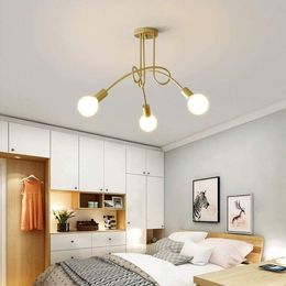 Axhup - Deckenlampe Vintage Industriell Stil Deckleuchte Spinne Eisen Kronleuchter Innen E27 für Wohnzimmer Schlafzimmer Gold 3 Flammig