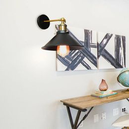 Wandleuchte im Vintage-Stil, Industri 240° Verstellbare Wandlampe, Wandstrahler Licht mit Ø22cm Lampenschirm für Wohnzimmer Schlafzimmer (Schwarz)