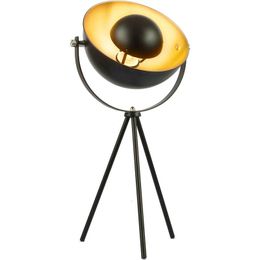 Jago Tischlampe mit Stativ - Höhe 67cm, schwenkbar, 60W, E27, led, Schwarz-Gold - Tripod Tischleuchte, Nachttischlampe, Schreibtischlampe, im Retro