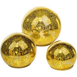 Glas Kugelleuchten Set led Dekolampe Kugel Glas Tischleuchte Wohnzimmer Deko gold, Schalter, batteriebetrieben, led warmweiß, d 10/12/15 cm, 3er Set