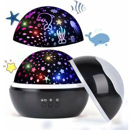 Minkurow - LED-Sternenhimmel-Projektor, Baby-Nachtlicht, Ocean World 2-in-1-Projektionslampe mit USB-Kabel (Schwarz)