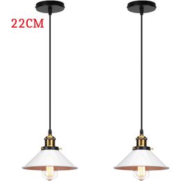 Pendelleuchte Edison Hängelampe mit Ø22cm Regenschirm Lampenschirm Eisen Art Lampe für Loft Esszimmer Wohnzimmer Weiß 2PCS