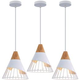 3er Pendelleuchten für Wohnzimmer, Kreative Hängelampe im Badminton Form, Moderne Stil Deckenlampe mit Holz & Eisen Lampenschirm (Weiß)