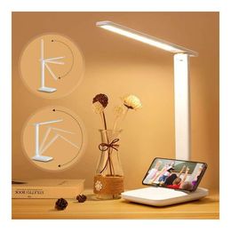 Minkurow - LED-Schreibtischlampe: Dimmbare LED-Tischlampe 3 Farben und 5 Helligkeitsstufen, Nachttischlampe mit Touch-Steuerung, Augenschutz mit