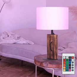 NINO Tischlampe dimmbar mit Fernbedienung led Tischleuchte Leselampe Schlafzimmerleuchte, rgb Farbwechsel, Pinienholz Textilschirm, 8,5W 806lm warmweiß,