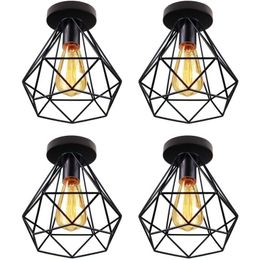 Deckenlampe, Deckenleuchte im Retro Look, Material: Stahl, Farbe: Schwarz, Fassung: E27 Schwarz - 4PCS