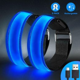 Minkurow - LED-Armband, wiederaufladbar, leuchtendes Armband, 2 Stück, USB-Reflexband, Reflexband, Armbänder, LED-Lichtband, Kinder, Reflexbänder für