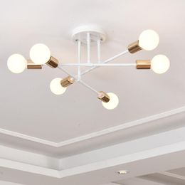 Deckenleuchte 6x E27 Pendelleuchte Vintage Industrial Innenlicht Lampe für Küche Schlafzimmer Wohnzimmer Weiß + Kupfer