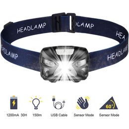 LED-Stirnlampe, über usb wiederaufladbar, LED-Stirnlampe, wasserdicht, IR-Bewegungssensor, 300 Lumen - Eosnow
