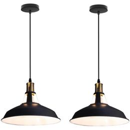 2er Pendelleuchte Lampenschirm Vintage Hängelampe aus Metall Edisen E27 Lampe für Loft Esszimmer Wohnzimmer Flur (Schwarz & Weiß)