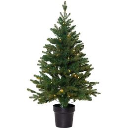 STAR TRADING Künstlicher Weihnachtsbaum Byske von kleiner Tannenbaum in Grün mit Topf und led Lichterkette für innen und außen, warmweiß mit Timer, Sensor,