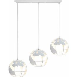 Pendelleuchte Vintage, Stil-Industri Hängeleuchten im Ø20 cm Globus Design, Decken Lampe Kugel E27 für Wohnzimmer Esszimmer Flur Weiß - 3 Flammige