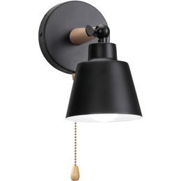 Metall E27 Wandleuchte, Nordisch Moderne Wandlampe + Schalter Ziehen, Leuchte Lüster für Schlafzimmer Bar Badezimmer Mattschwarz