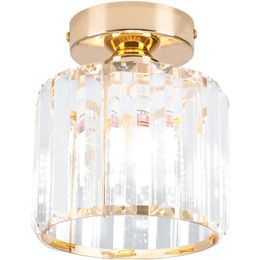 Modern Deckenleuchte Metall Kristall Deckenlampe Rund Lampenschirm für Esszimmer Wohnzimmer Flur Gold