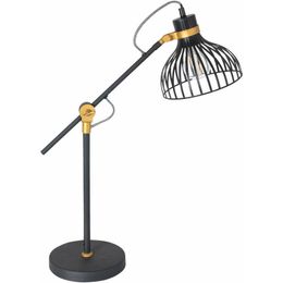 Steinhauer Tischlampe schwarz Beistellleuchte Retro Leselampe Wohnzimmer, Schreibtischlampe verstellbar Gitterschirm, Metall, gold, 1x E27, LxBxH 50x18x60 cm