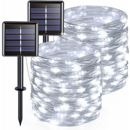 2er-Pack solarbetriebene wasserdichte Lichterketten für den Außenbereich, weiß mit 8 Modi, Kupferdraht-Lichterketten für Baum, Garten, Hof, Terrasse,