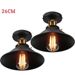 Deckenleuchte Vintage Retro Deckenlampe Industriell Eisen Lampenschirm Hutform 26cm Schwarz 2PCS