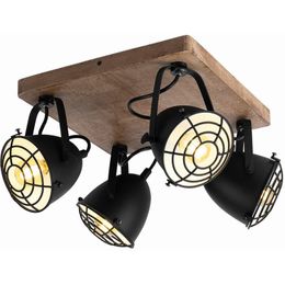 Eglo Deckenlampe Holzlampe schwarz Esszimmerleuchte Landhaus Deckenstrahler 4 flammig, schwenkbare Spotleiste, Metall matt, 4x E14, LxBxH 30x30x20,5 cm