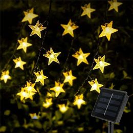 MINKUROW Solar Lichterkette Outdoor, 30 LED Sterne Solar Lichterkette 8 Modi, Wasserdichte Outdoor Dekoration für Garten, Terrasse, Ramadan,