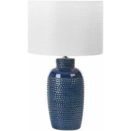 Beliani Tischlampe Marineblau Keramik 53 cm weißer Trommelschirm handgefertigt Nachttisch Wohnzimmer Schlafzimmer Beleuchtung - Blau