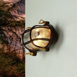 Licht-Erlebnisse Außenlampe Wand Glas Messing IP64 E27 Maritim Außenleuchte Wand Garten