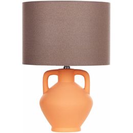 Beliani Tischlampe Orange und Braun Keramik Vasenform 46 cm Stoffschirm Trommelform Kabel mit Schalter Modern Skandi Schlaf- u. Wohnzimmer - Orange