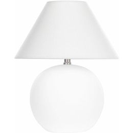 Beliani - Tischlampe Wollweiß Keramiksockel Leinenschirm 41 cm Textiltrommel Nachttisch Wohnzimmer Schlafzimmer Beleuchtung Traditionell - Weiß