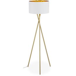 Dreibein Stehlampe, Tripod Lampe mit Stoffschirm, HxD 148,5 x 53,5 cm, E27 Fassung, Leinen & Metall, gold/weiß - Relaxdays