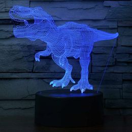 Dinosaurier-Nachtlicht für Kinder, T-Rex, 3D-Illusions-Tischlampe, 7 Farben, allmählich wechselnde Weihnachtsdekoration, LED-Licht mit Smart Touch