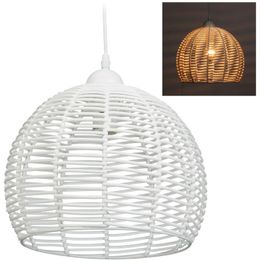 Rattan Lampe, für Küche, Wohnzimmer & Esszimmer, E27-Fassung, 40W, 1-flammige Hängelampe, HxD: 120x28 cm, weiß - Relaxdays