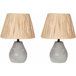 Beliani Tischlampe Grau und Naturfarben Keramik Vasenform 31 cm Papiergeflecht Schirm Kegelform Kabel mit Schalter Modern Boho Schlaf- u. Wohnzimmer