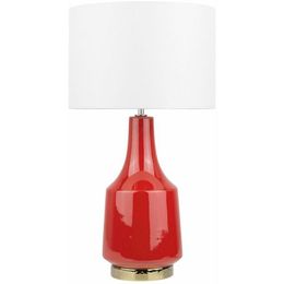 Beliani Tischlampe Rot Keramik 60 cm Stoffschirm Cremeweiß Vasenform Kabel mit Schalter Retro-Stil - Weiß