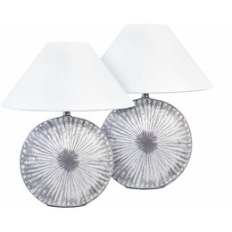 Beliani Tischlampe 2er Set Grau Keramikfuß mit Stoffschirm Kegelform Glänzend Nachttischlampe Schreibtischlampe Klassisches Design - Grau