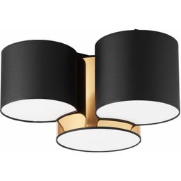 Licht-Erlebnisse Deckenleuchte Stoff in Schwarz Gold 3x E27 Modern Deckenlampe Wohnzimmer - Schwarz, Gold