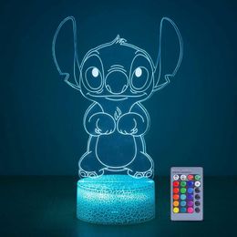 Cartoon Kawaii Lilo & Stitch 3D-LED-Lampe RGB-Beleuchtungswechsel Acryl-Panel USB-Kabel Schlafzimmer Nachtlicht Kind Weihnachten mit Fernbedienung