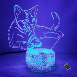 3D Katze Nachtlicht 16 Farbwechsel usb Fernbedienung Touch Schalter Dekorative Lampe Optische Täuschung Lampe Led Tisch Schreibtischlampe Kinder